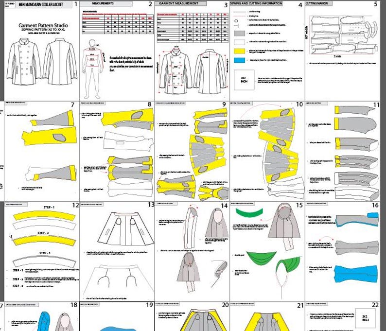 Men Mandarin Collar Jacket Sewing Pattern XS-3XL A4/A0 PDF - Etsy