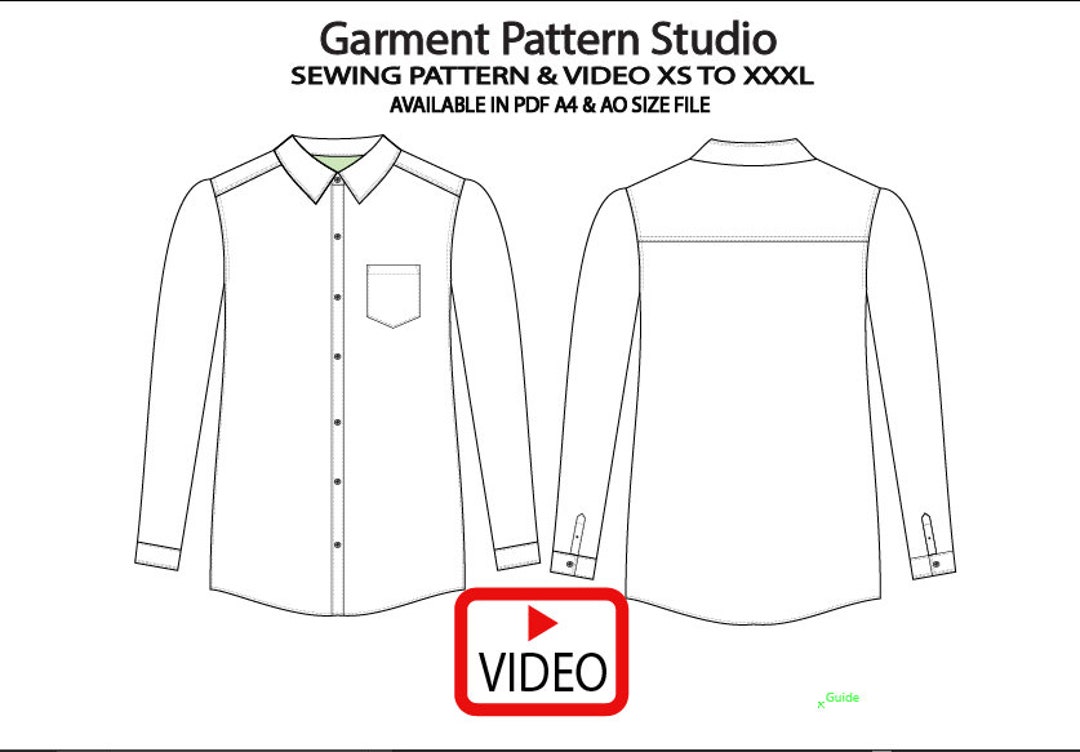 Men Classic Shirt Sewing Pattern All Size Grading XS to XXXL in A4 and ...