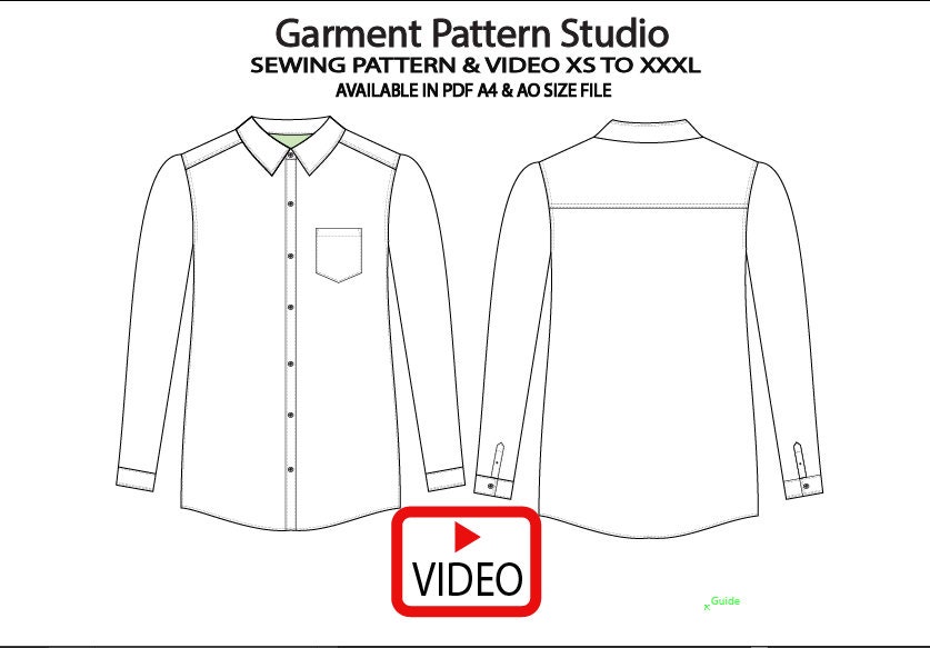 Men Classic Shirt Sewing Pattern All Size Grading XS to XXXL in A4 and ...