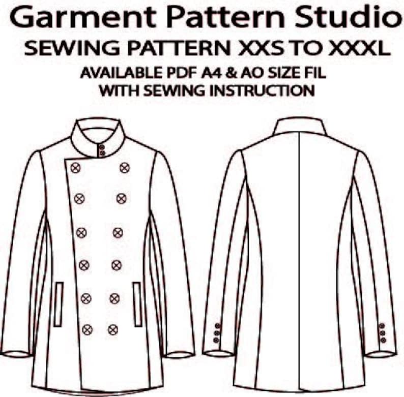Men Mandarin Collar Jacket Sewing Pattern XS-3XL A4/A0 PDF - Etsy