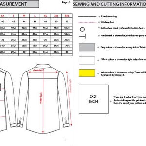 Men Mandarin Collar Shirt Sewing Pattern All Size Grading XS to XXXL in ...