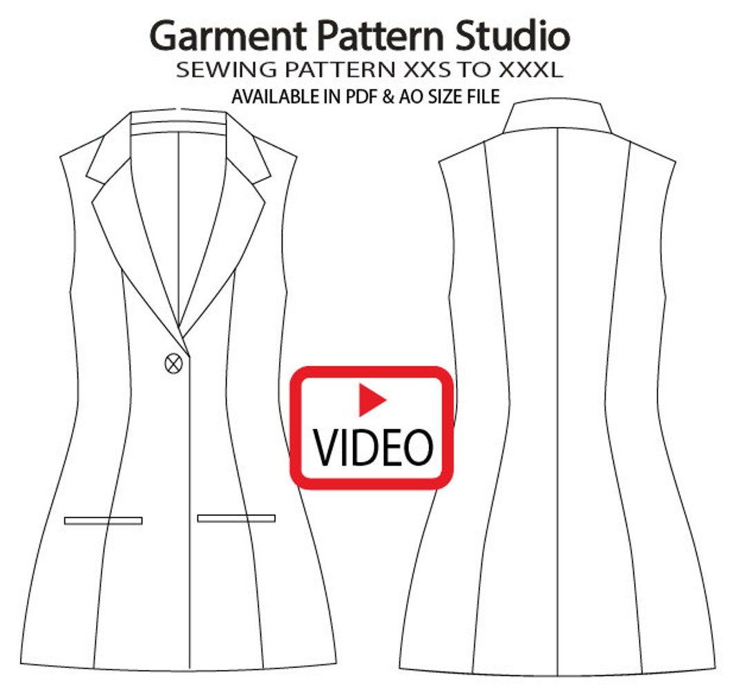 Long Vest Coat Sewing Pattern, XS to XXXL (A4 & A0 PDF) - Etsy