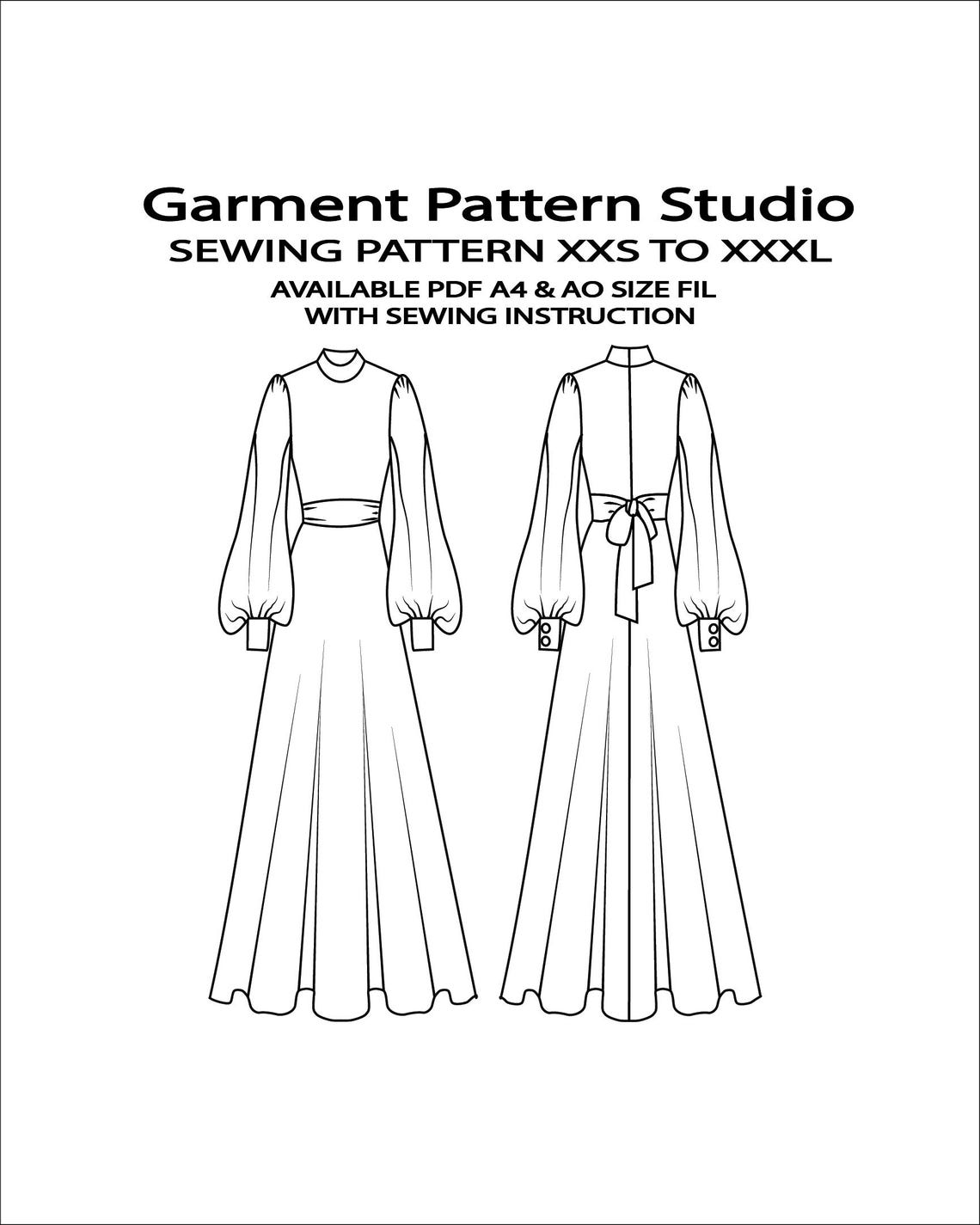 High Neck Abaya Sewing Pattern, All Sizes XXS-XXL (A4 & A0 PDF) - Etsy
