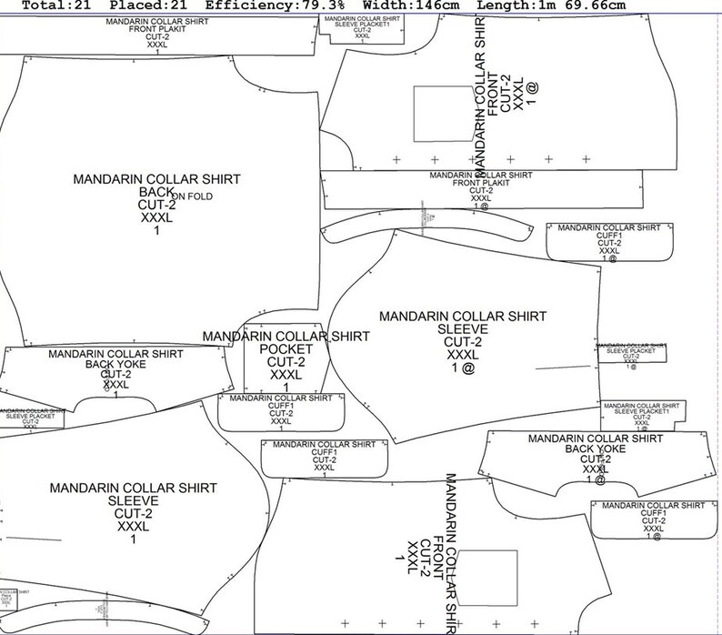 Men Mandarin Collar Shirt Sewing Pattern All Size Grading XS - Etsy