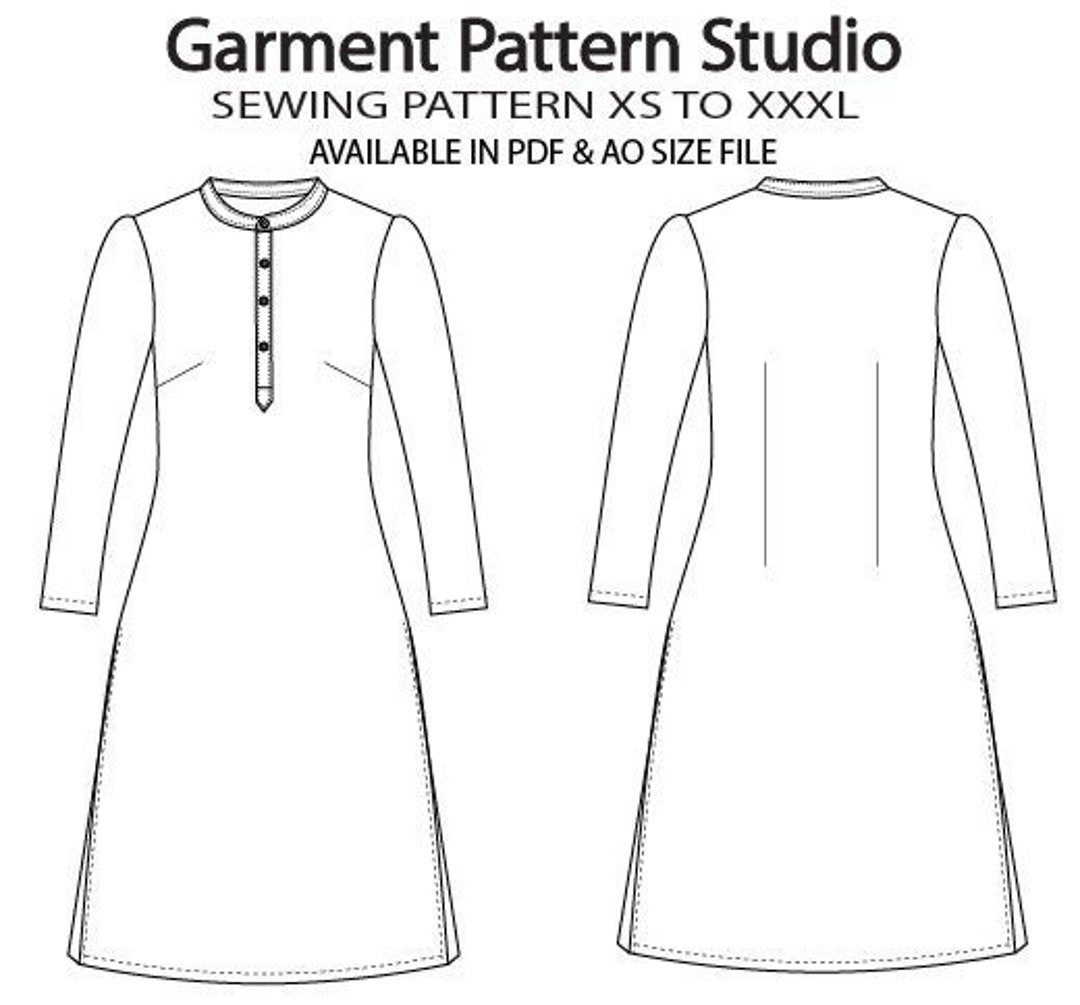 Women Mandarin Collar Kurta (tunic)sewing Pattern All Size Grading XS ...
