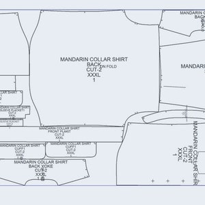 Men Mandarin Collar Shirt Sewing Pattern All Size Grading XS to XXXL in ...