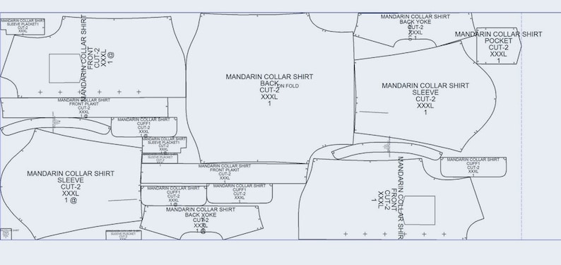 Men Mandarin Collar Shirt Sewing Pattern All Size Grading XS - Etsy