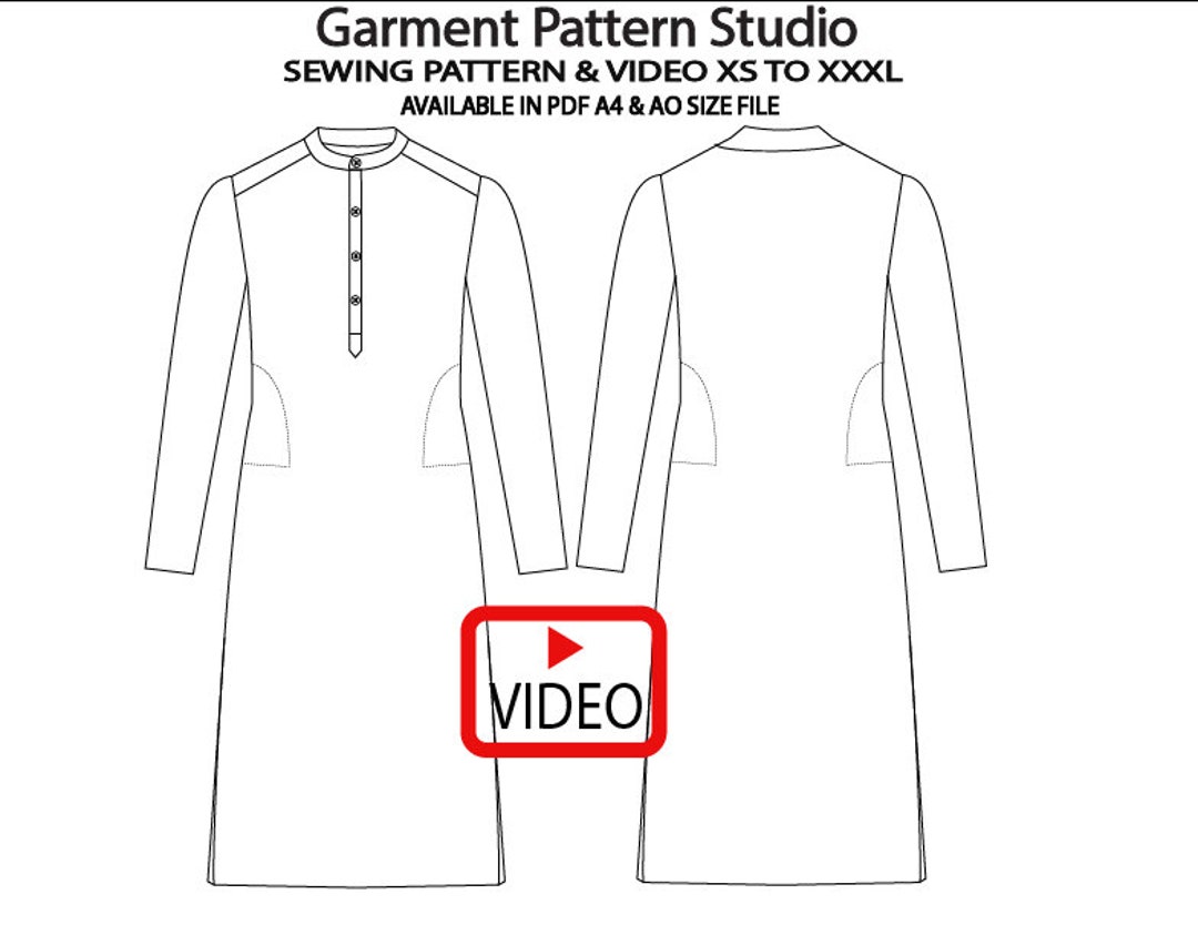 Men Mandarin Coler Kurta Sewing Patterns All Size Grading XS to XXXL in ...
