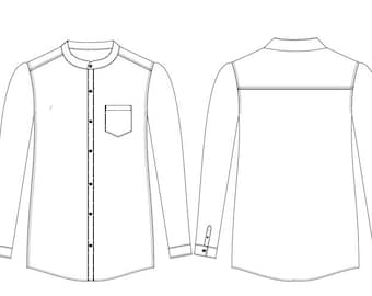 Men Mandarin Collar Shirt Sewing Pattern All Size Grading XS to XXXL in ...