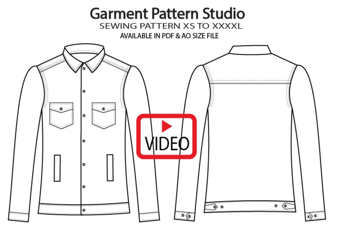 Men Jacket Sewing Pattern With Video All Size Grading XS to XXXXL in A4 ...