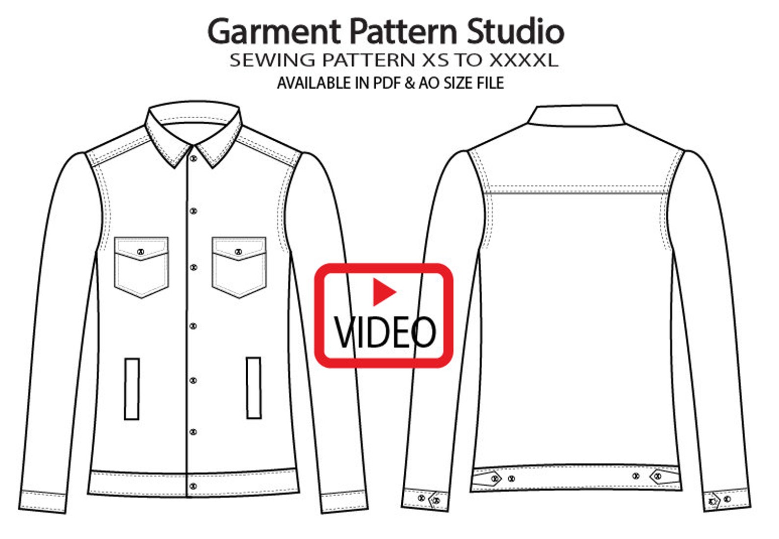 Men Jacket Sewing Pattern With Video All Size Grading XS to XXXXL in A4 ...