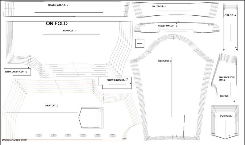 Men Classic Shirt Sewing Pattern All Size Grading XS to XXXL in A4 and ...