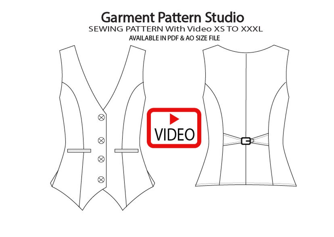 Women Waistcoat Sewing Pattern All Size Grading XXS to XXXL in A4 and ...