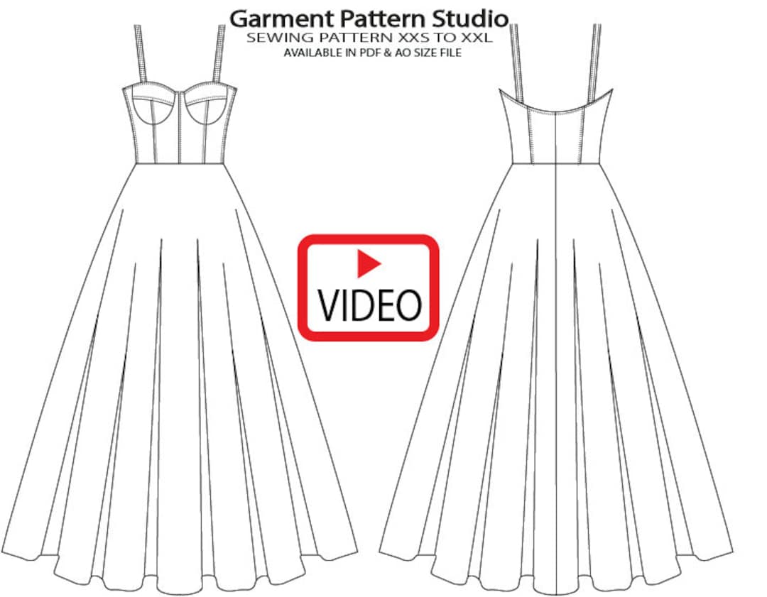 Midi Dress Sewing Pattern All Size Grading XS to XXXL in A4 and Ao Size ...