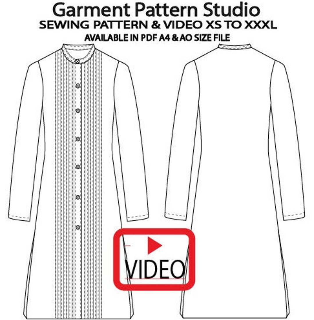 Men Knee Length Kurta Sewing Pattern All Size Grading XXS to XXXL in A4 ...