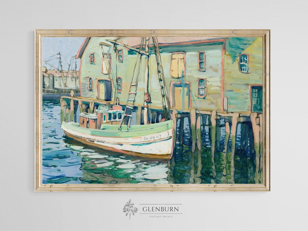 Vintage Boat Dock Painting | Coastal PRINTABLE Wall Art | 167 - Etsy
