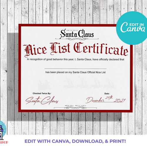 Printable Letter From Santa Claus & Nice List Certificate - Etsy