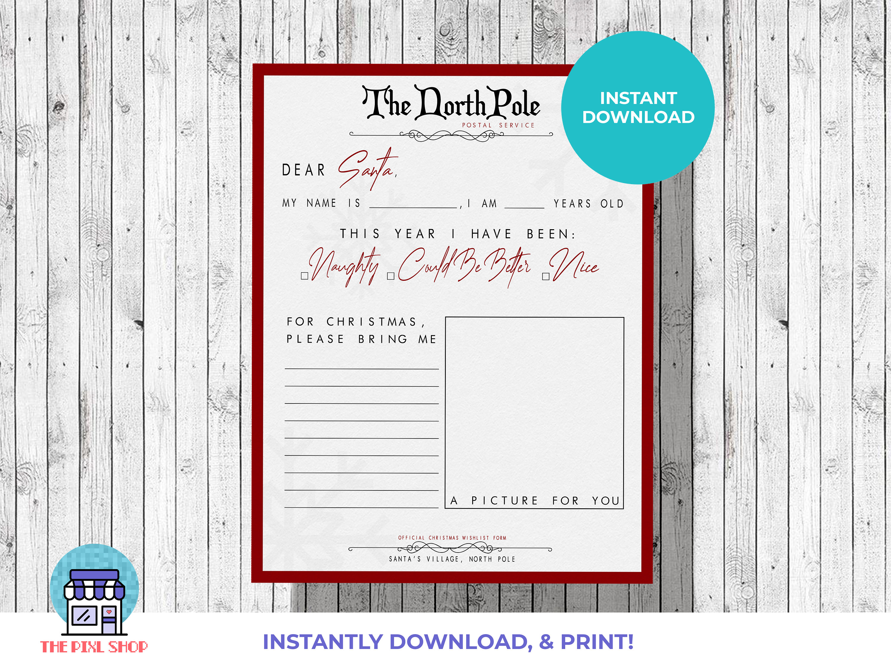 Santa Christmas List Santa Letter Dear Santa Naughty or Nice Christmas ...