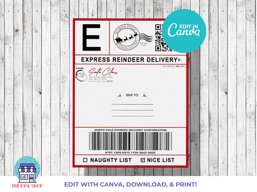 Christmas Santa Shipping Label | North Pole Mail Express | Printable ...