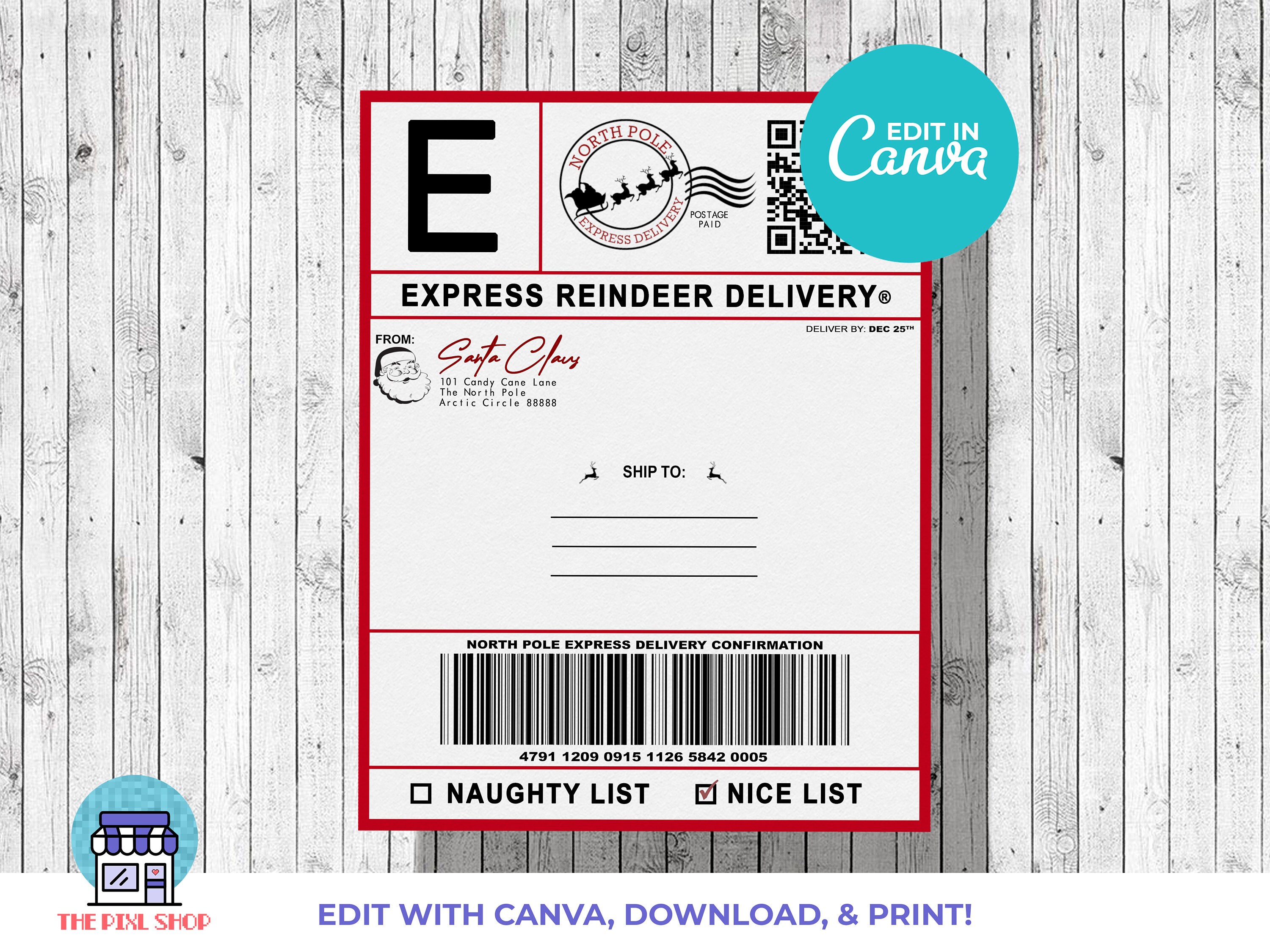 Christmas Santa Shipping Label | North Pole Mail Express | Printable ...