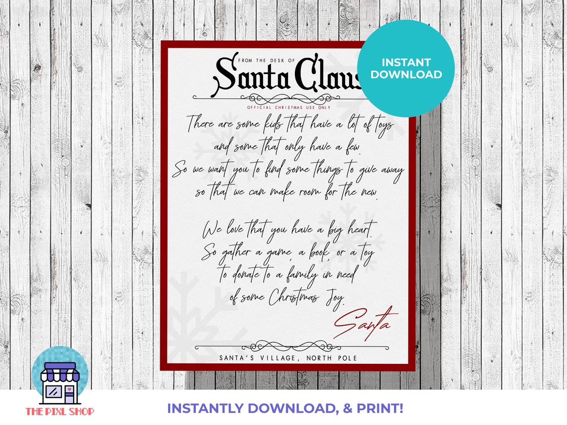 Christmas Donation | Letter From Santa | Printable Letter - Etsy