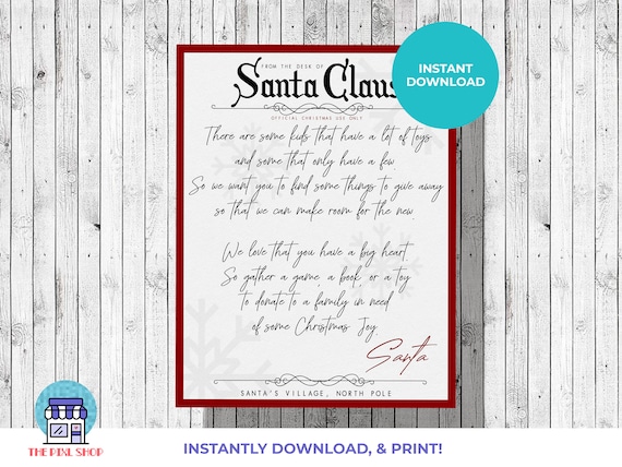 Christmas Donation Letter From Santa Printable Letter | Etsy