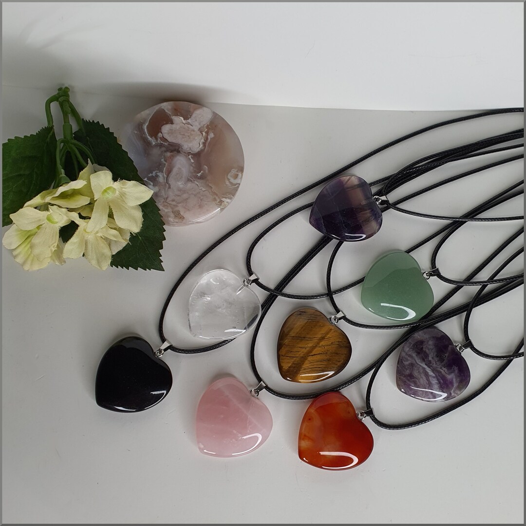 Large Heart Shaped Crystal Necklace, Gemstone Heart Necklace, Crystal ...