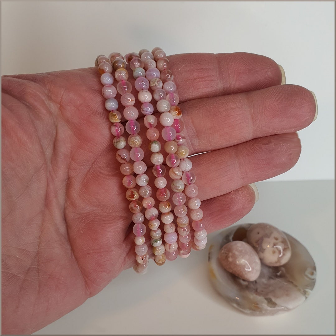 Flower Agate Bracelet, Flower Agate Bead Bracelet, Cherry Blossom Agate ...