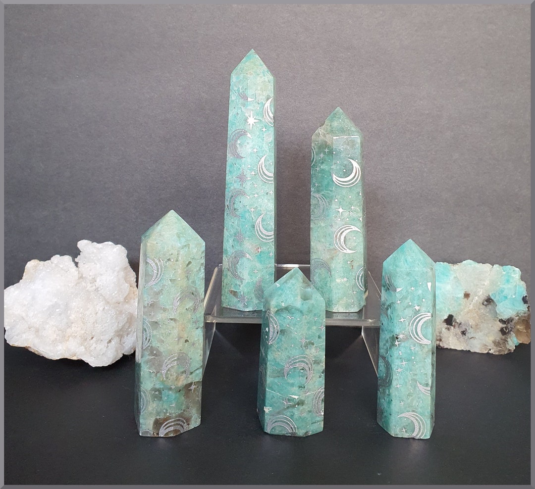 Amazonite Towers With Smoky Quartz and Embossed Moons and Stars, Choose ...