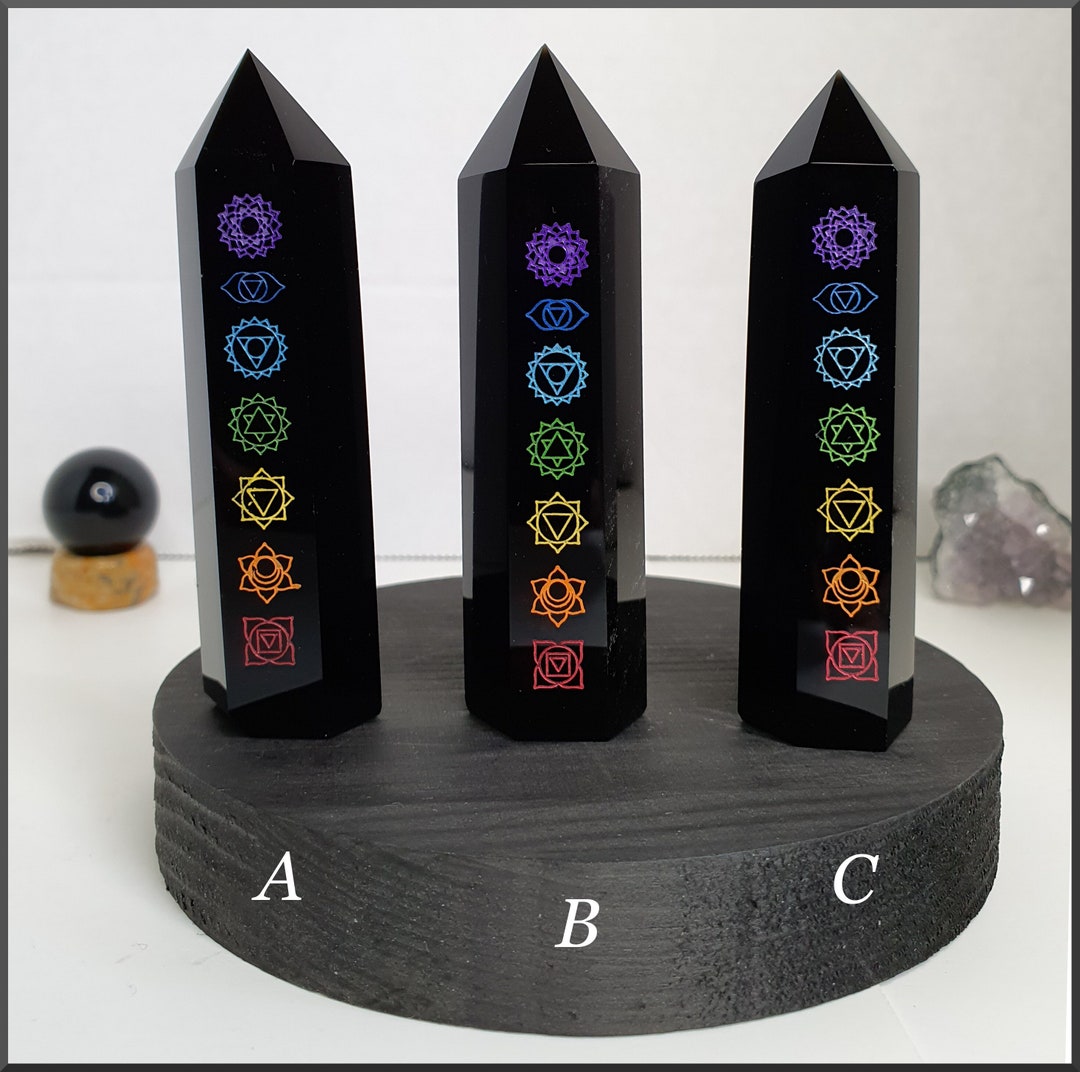 Black Obsidian Towers With Chakra Symbols (A, B, C) - Etsy