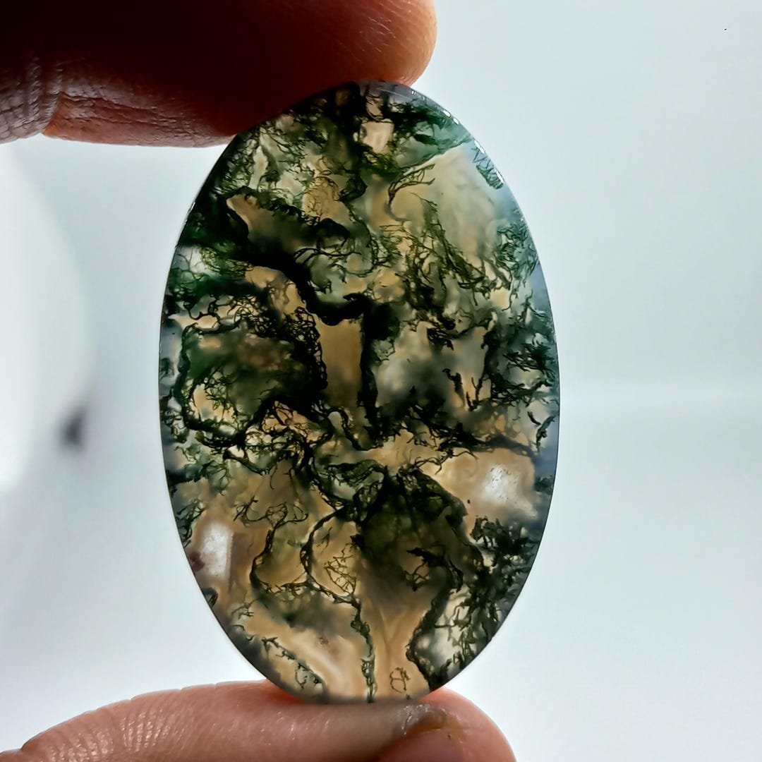 Fine Quality Green Moos Agate Cabochon Natural Gemston Size-26×41×6mm ...