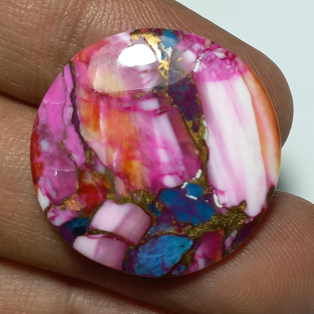 Arizona Pink Mohave Turquoise With Spiny Oyster Cabochon Size-26×3mm ...
