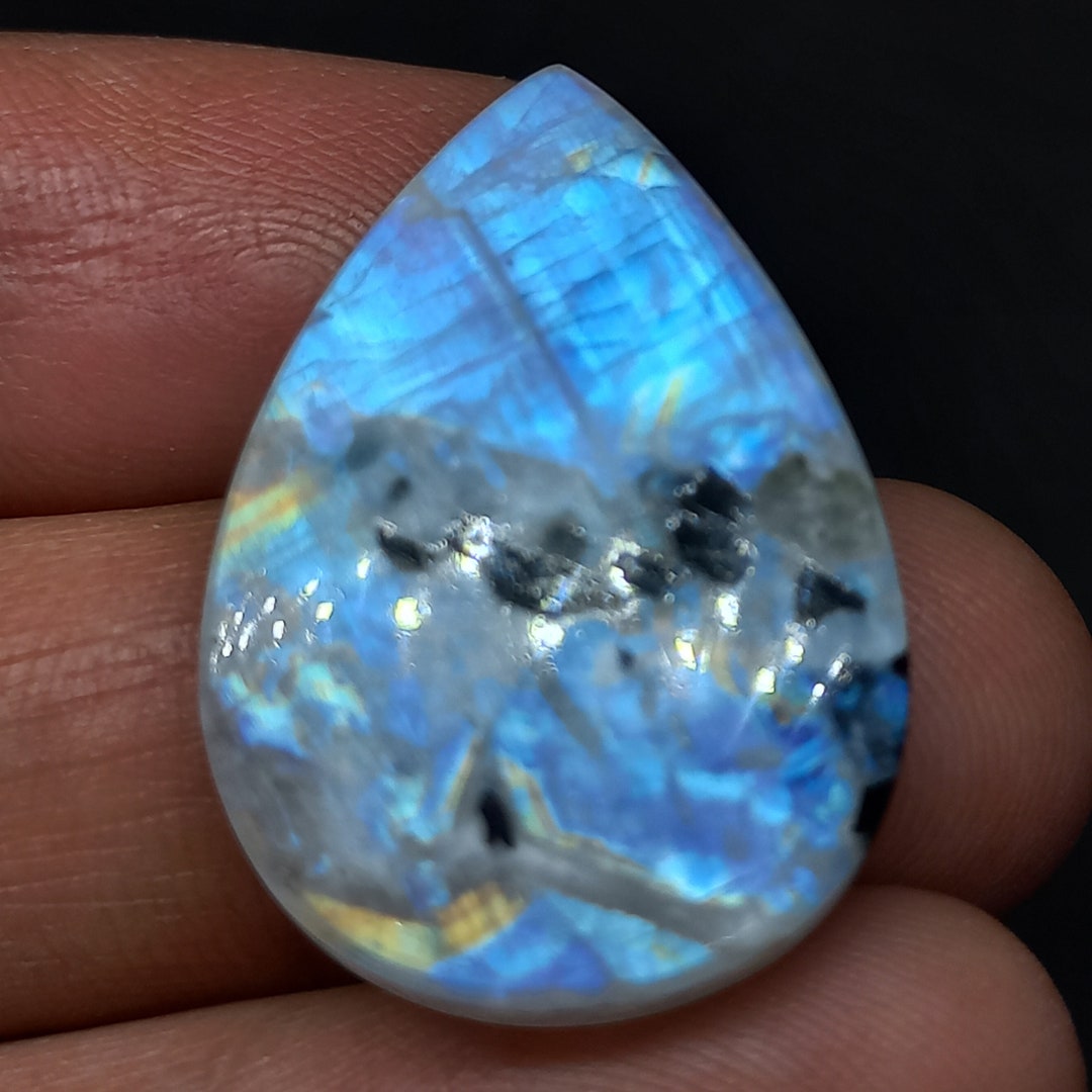 Natural Rainbow Moonstone Cabochon Unique Cabochone Size-22×31×5mm ...
