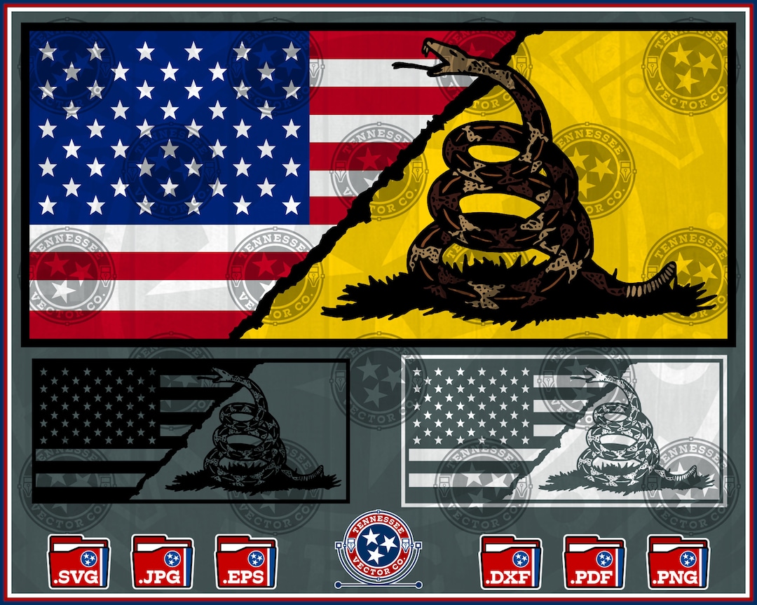 Split Flag Svg, American Flag, Gadsden Flag, Don't Tread on Me ...