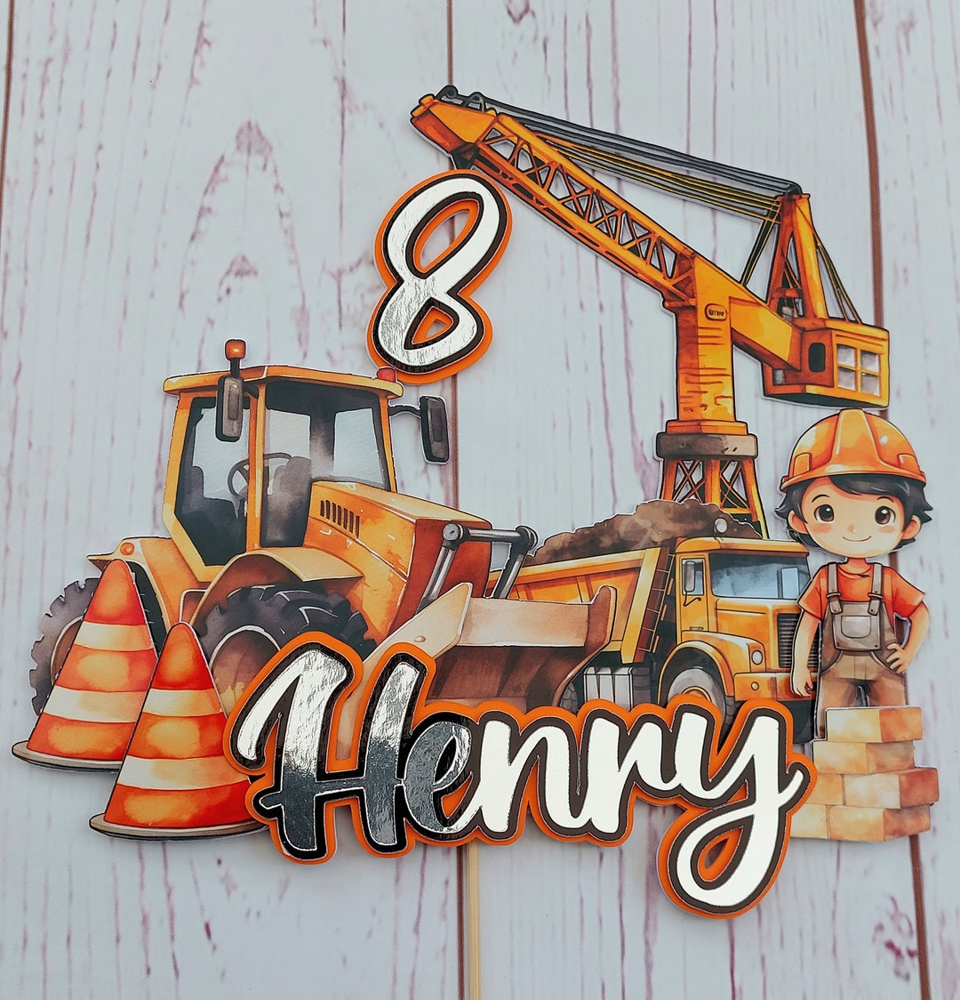 Construction Cake Topper, Digger, Crane, Dumper Truck, Personalised ...
