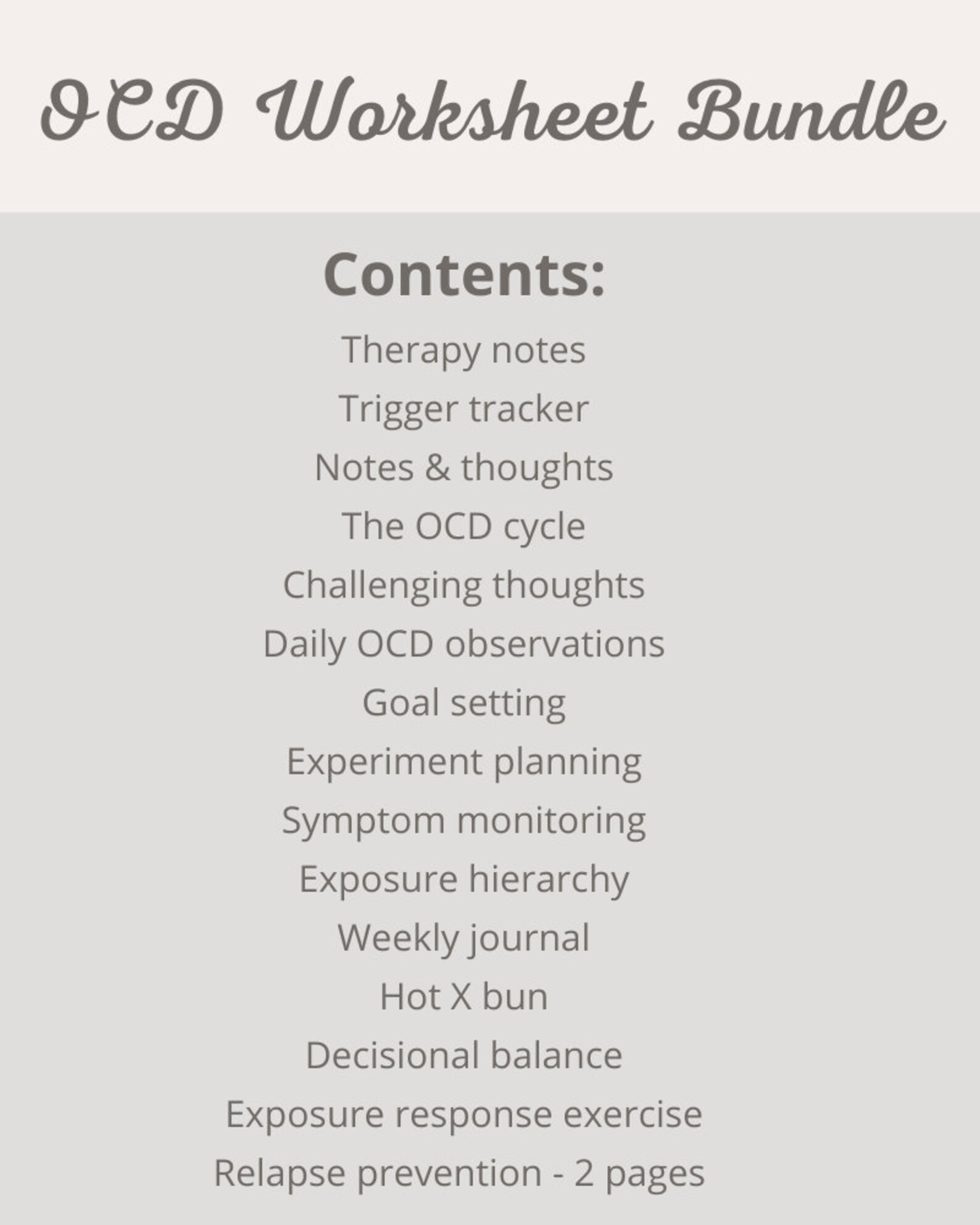 Erp Therapy Ocd Worksheets