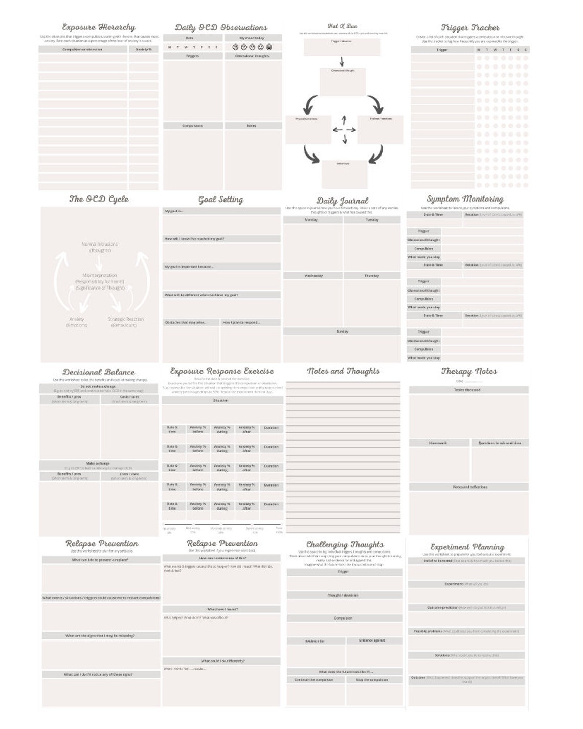 OCD Workbook | ERP Therapy Worksheets | Mental Health Printable | Self ...