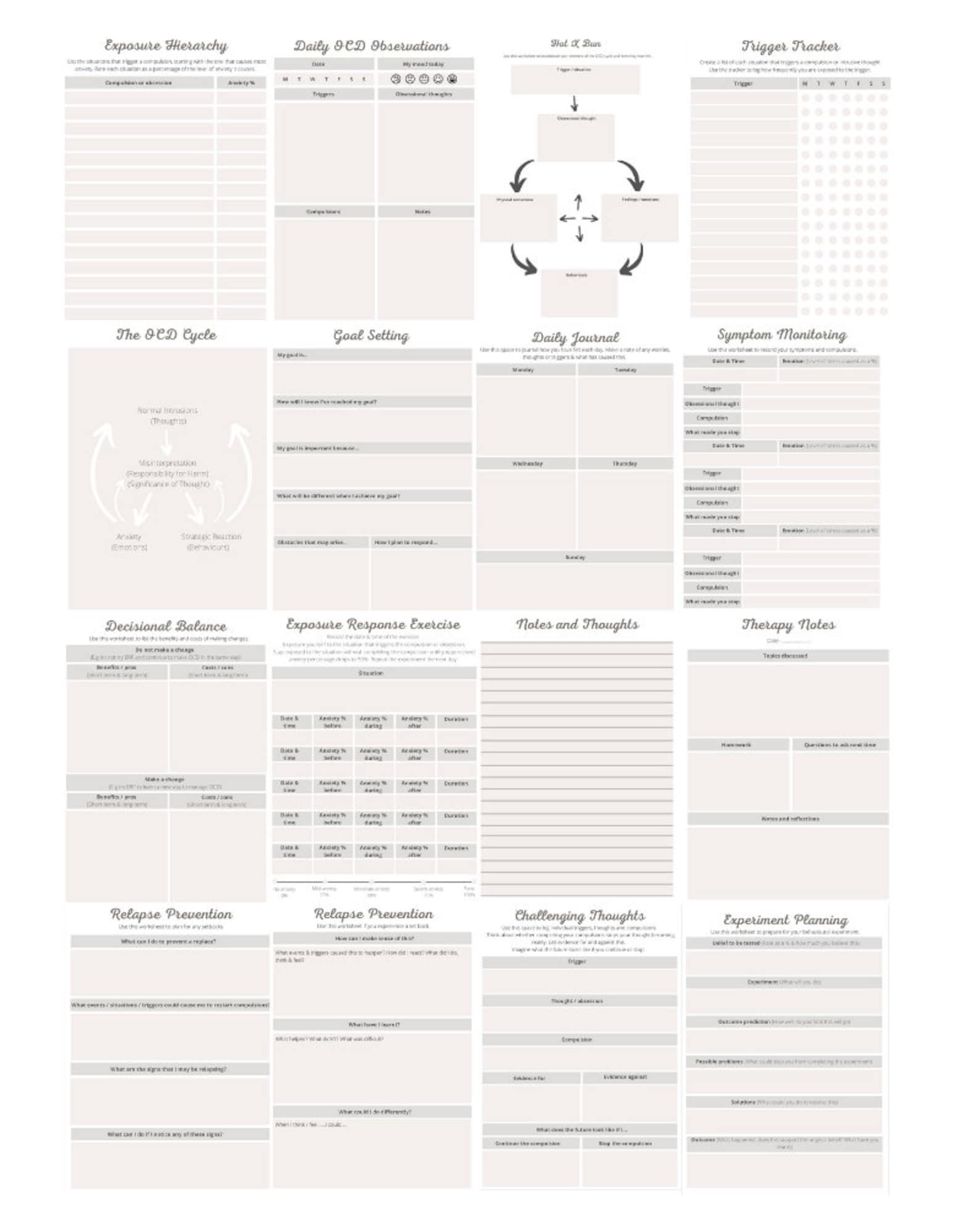OCD Workbook | ERP Therapy Worksheets | Mental Health Printable | Self ...