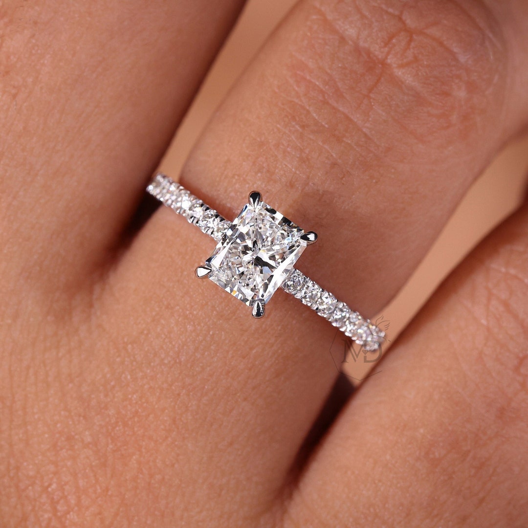 Lab Engagement Ring Radiant Cut Lab Grown Diamond Ring, 1ct IGI ...