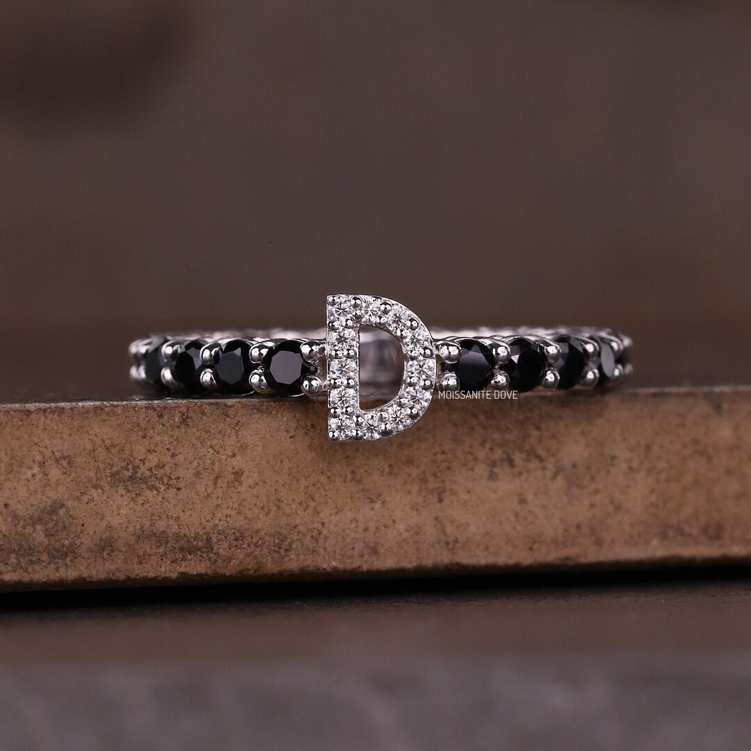 Alphabetic Ring, 1.74 TCW Round Cut White and Black Moissanite Ring ...