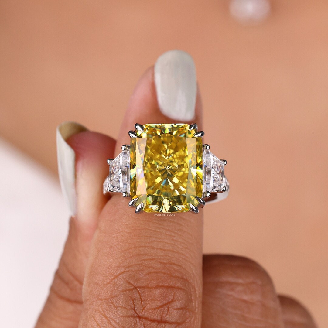 9 CT Radiant Cut Canary Yellow Moissanite Engagement Ring - Etsy