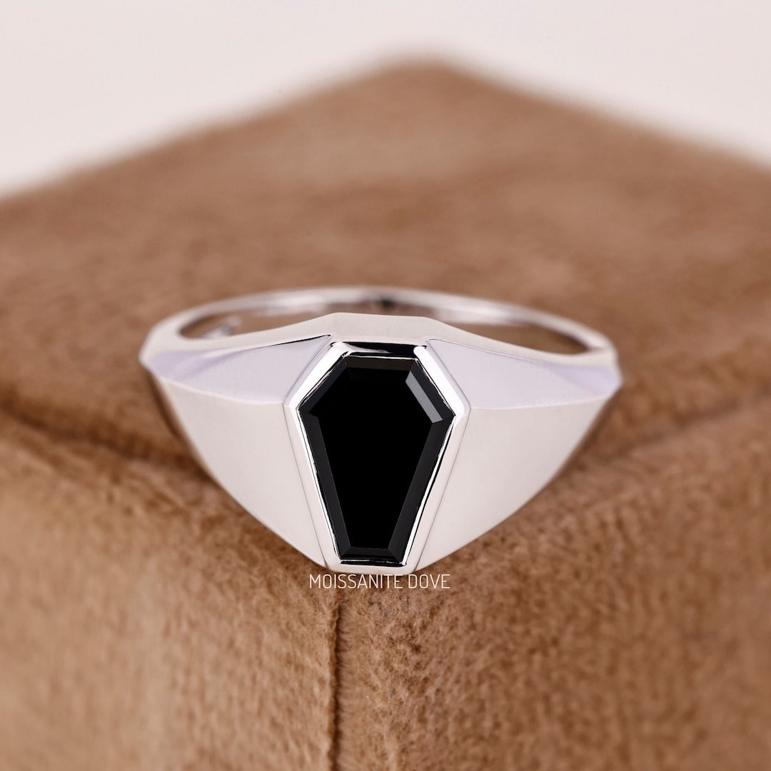 Men's Coffin Engagement Ring Signet Mens Rings Black Wedding Rings for Men 1.70ct Coffin Rings ...