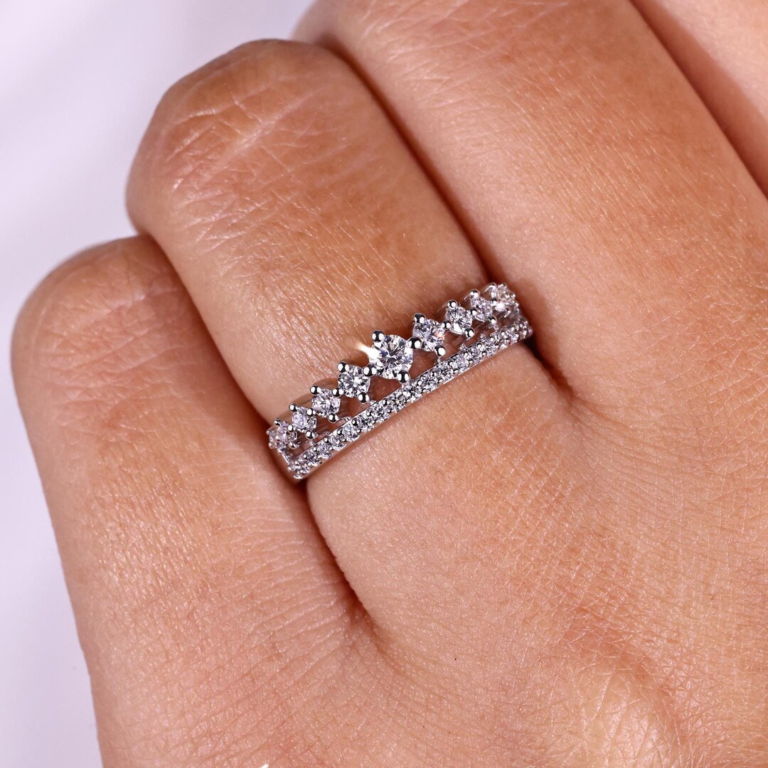 Double Row Diamond Wedding Band in Round-cut Lab Grown Diamonds - Etsy
