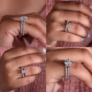 Womens Lab Grown Diamond Wedding Band Engagement Ring Set Stackable ...