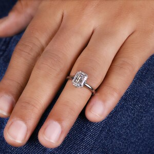 2 CT Emerald Cut Moissanite Ring: Compass Setting Solitaire - Etsy
