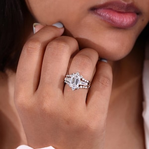 Three Stone Emerald Cut Engagement Rings Enhancer Wraps - Tapered Baguette Ring Moissanite ...