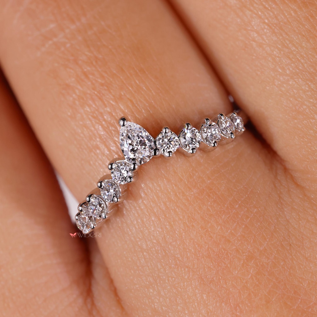 Tiara Lab Grown Diamond Curved Wedding Band, 0.40 CT Pear and Round Lab ...