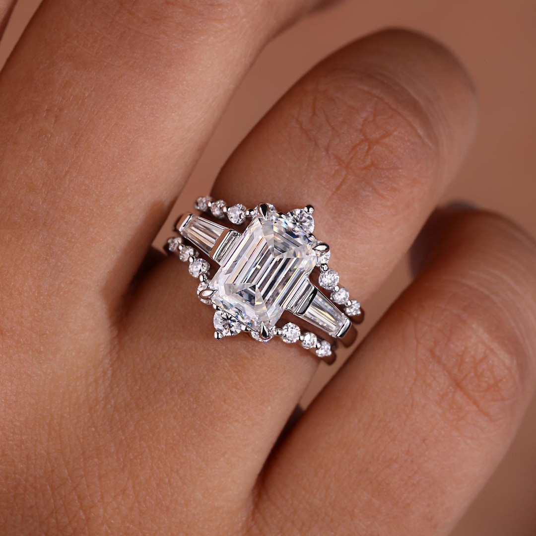 Three Stone Emerald Cut Engagement Rings Enhancer Wraps - Tapered ...