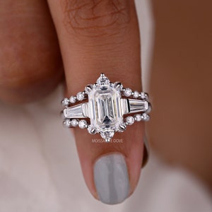 Three Stone Emerald Cut Engagement Rings Enhancer Wraps - Tapered ...