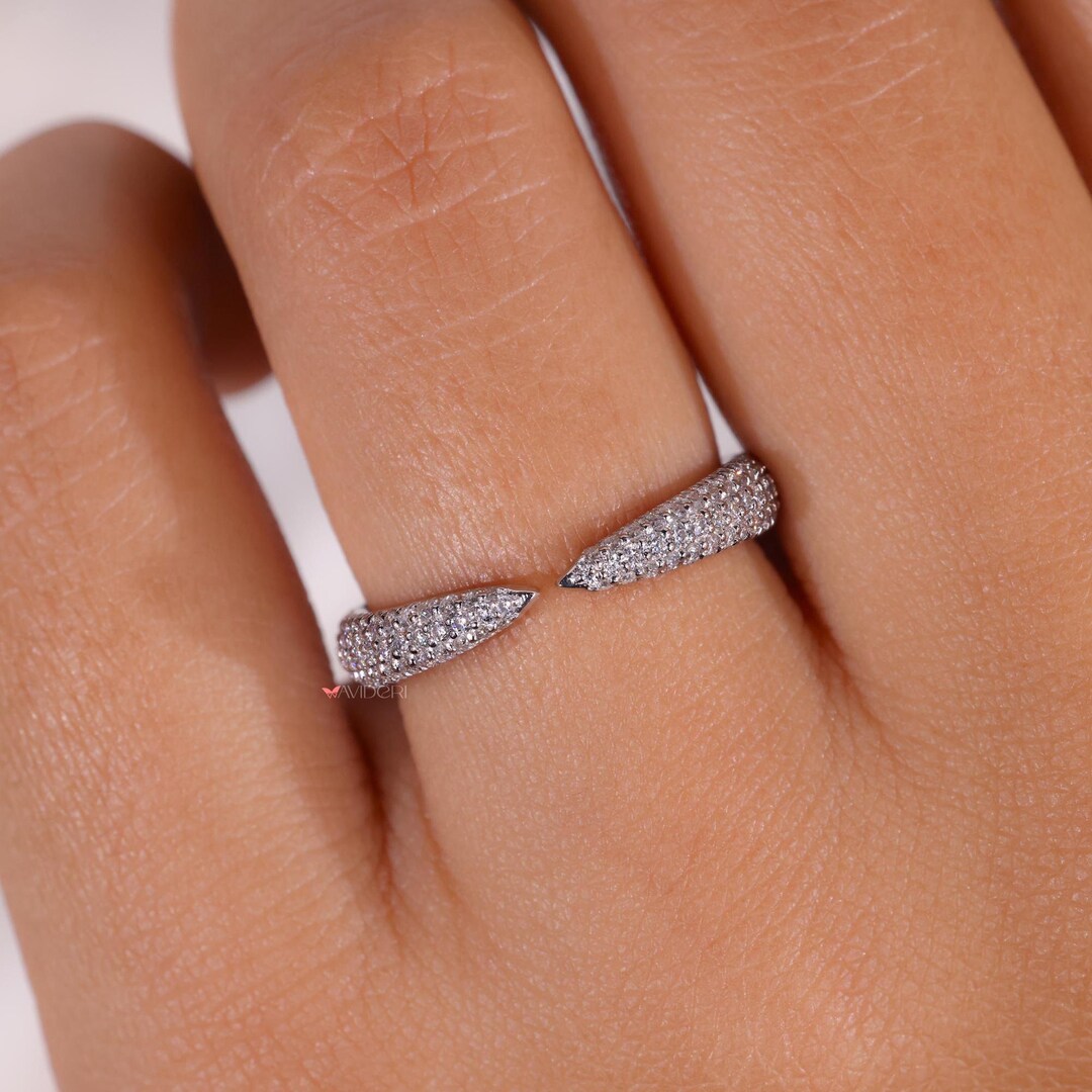 Three Side Pave Wedding Band Open Gap Lab Grown Diamond Anniversary ...